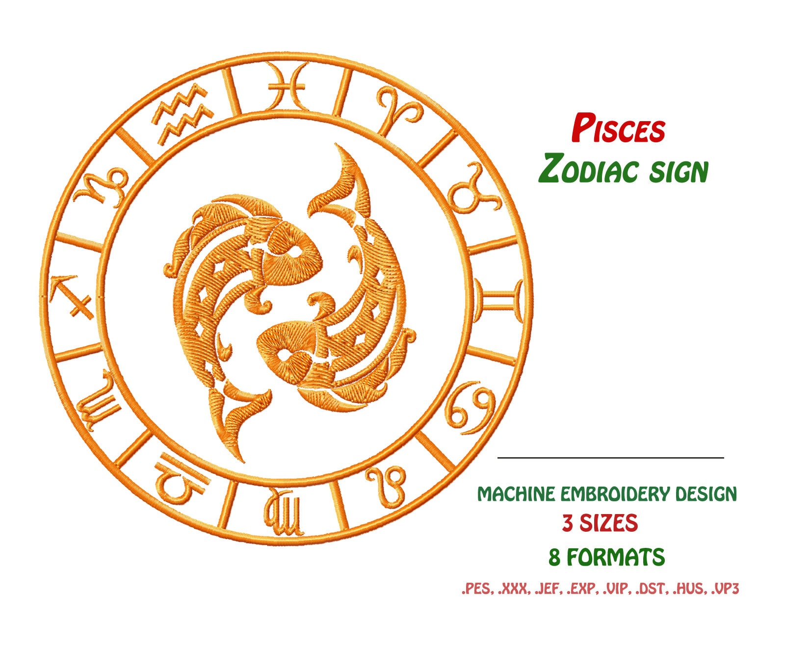 Machine Embroidery Design. Pisces Zodiac Sign. Embroidery - Etsy