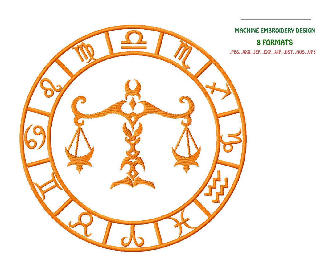 Libra, the Zodiac Sign. Design for Machine Embroidery. Embroidery File ...