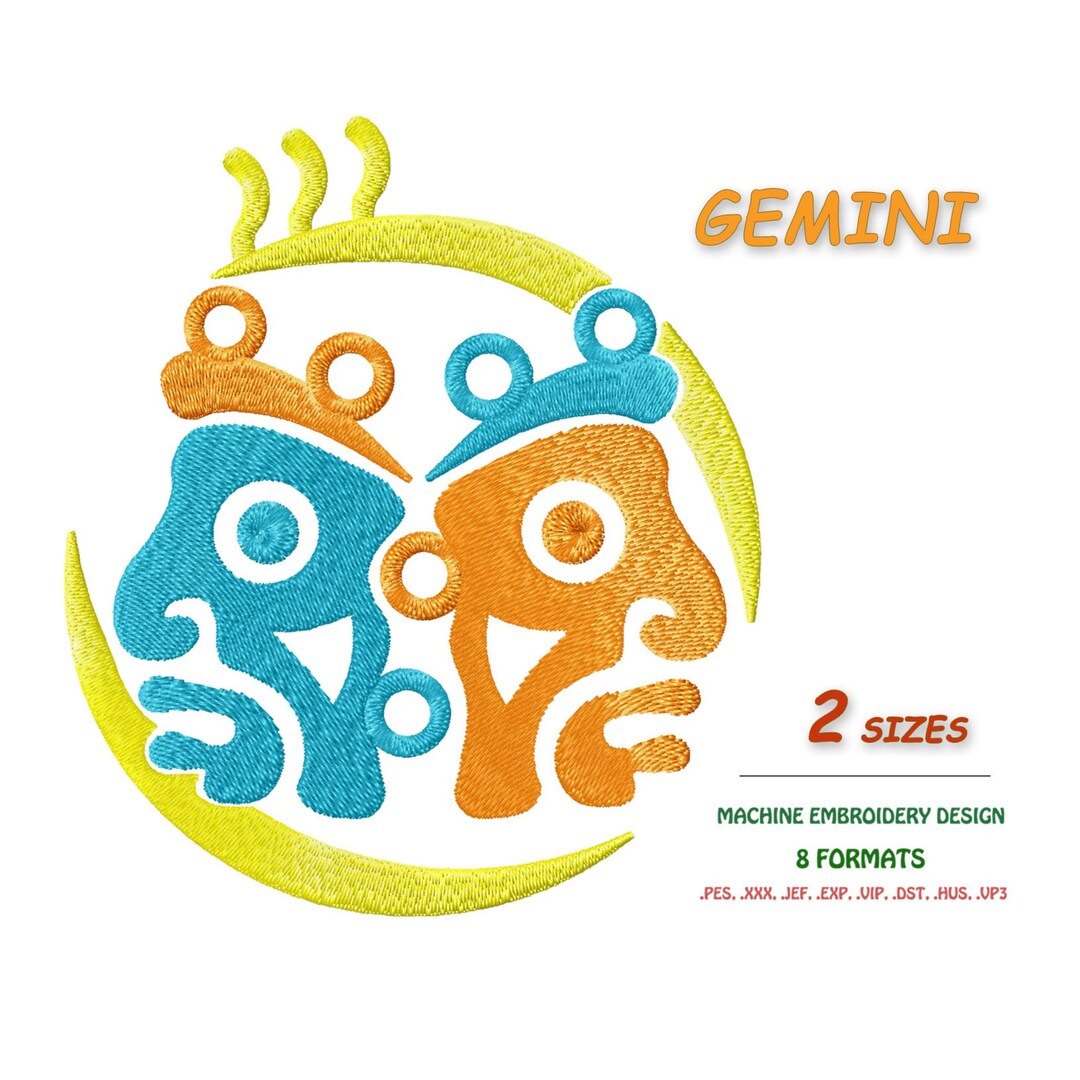Gemini Zodiac Sign Machine Embroidery Design: Vivid Zodiac Symbol ...