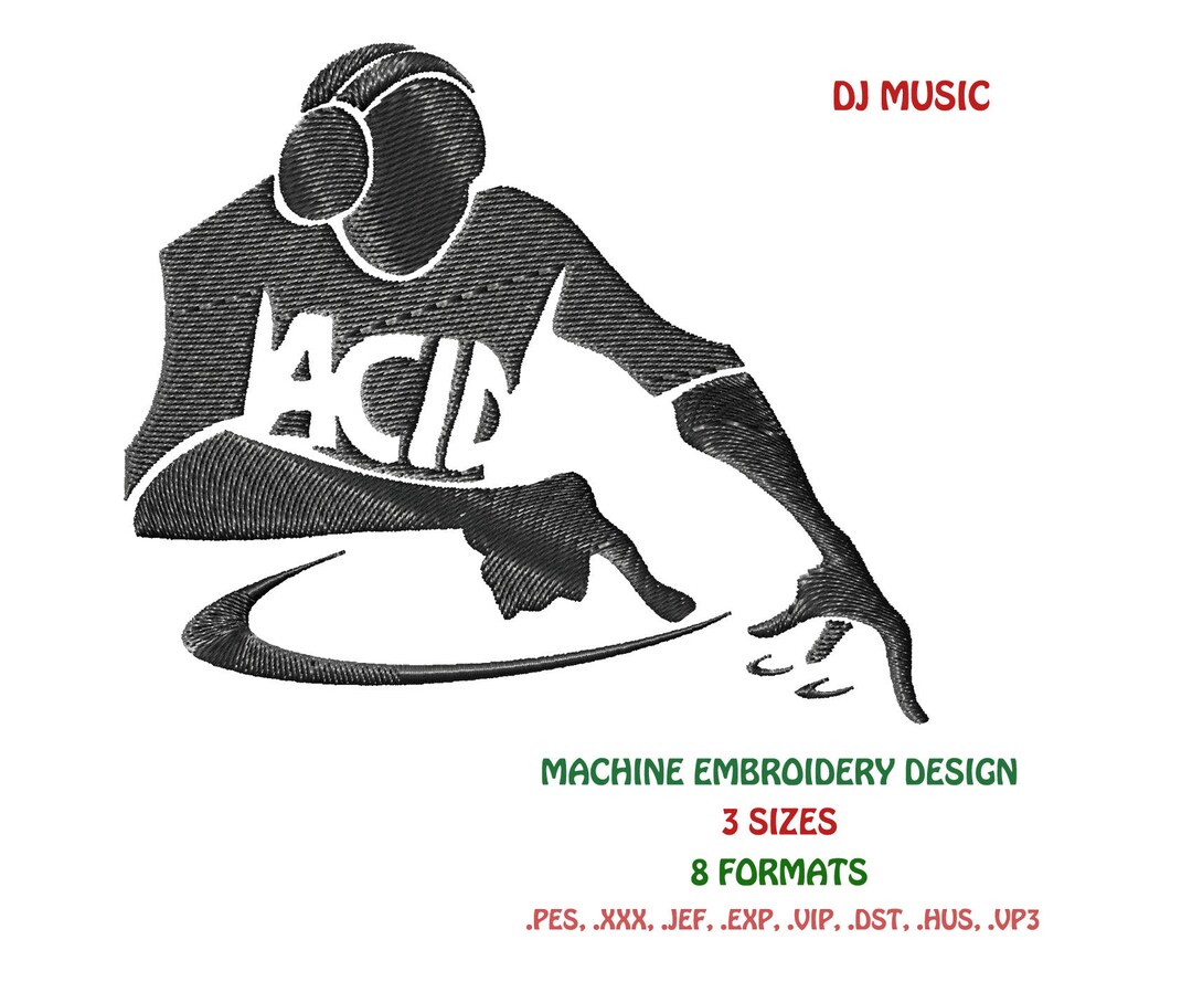 Machine Embroidery Design, DJ Music, 3 Sizes. for Embroidery on Clothes ...