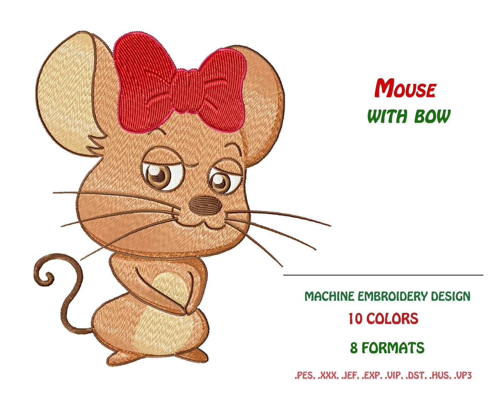Mouse With Bow Embroidery. Machine Embroidery Design. - Etsy