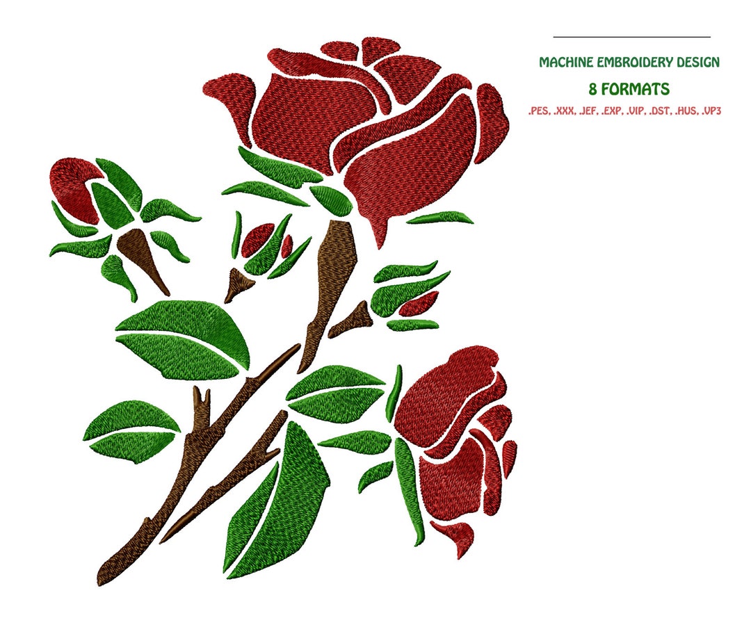Flower Rose, Abstract. Machine Embroidery Design 3 Sizes. 3 Colors Red ...
