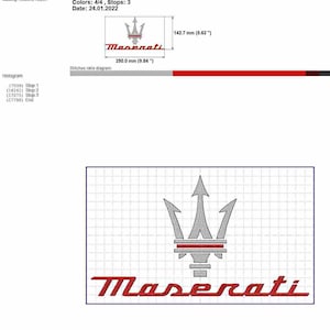 Maserati Logo, Machine Embroidery Design. 8 Popular Embroidery File Formats (pes, Xxx, Jef, Exp ...