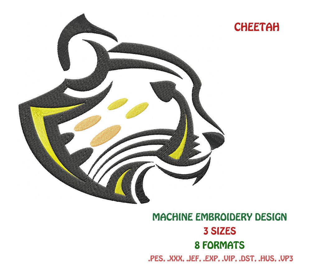 Machine Embroidery Design, Cheetah, Guepard, 3 Sizes. for Embroidery on ...
