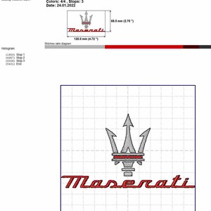 Maserati Logo, Machine Embroidery Design. 8 Popular Embroidery File Formats (pes, Xxx, Jef, Exp ...