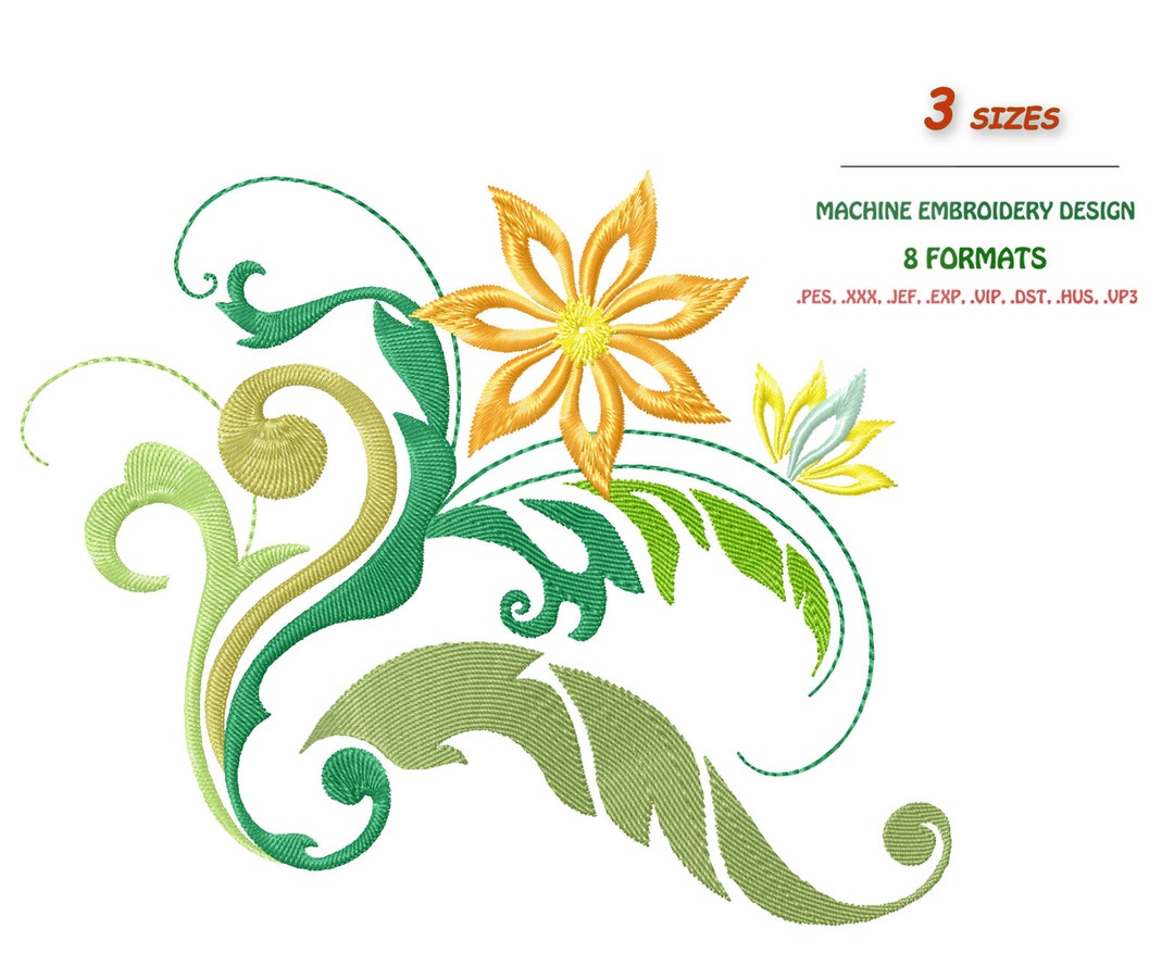 Machine Embroidery Design, Floral Ornament, 2 Sizes. for Embroidery on ...