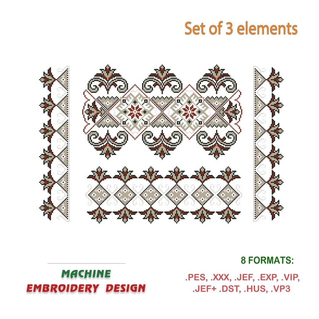Set of 3 Elements. Cross Stitch. Machine Embroidery Design, Ukrainian ...