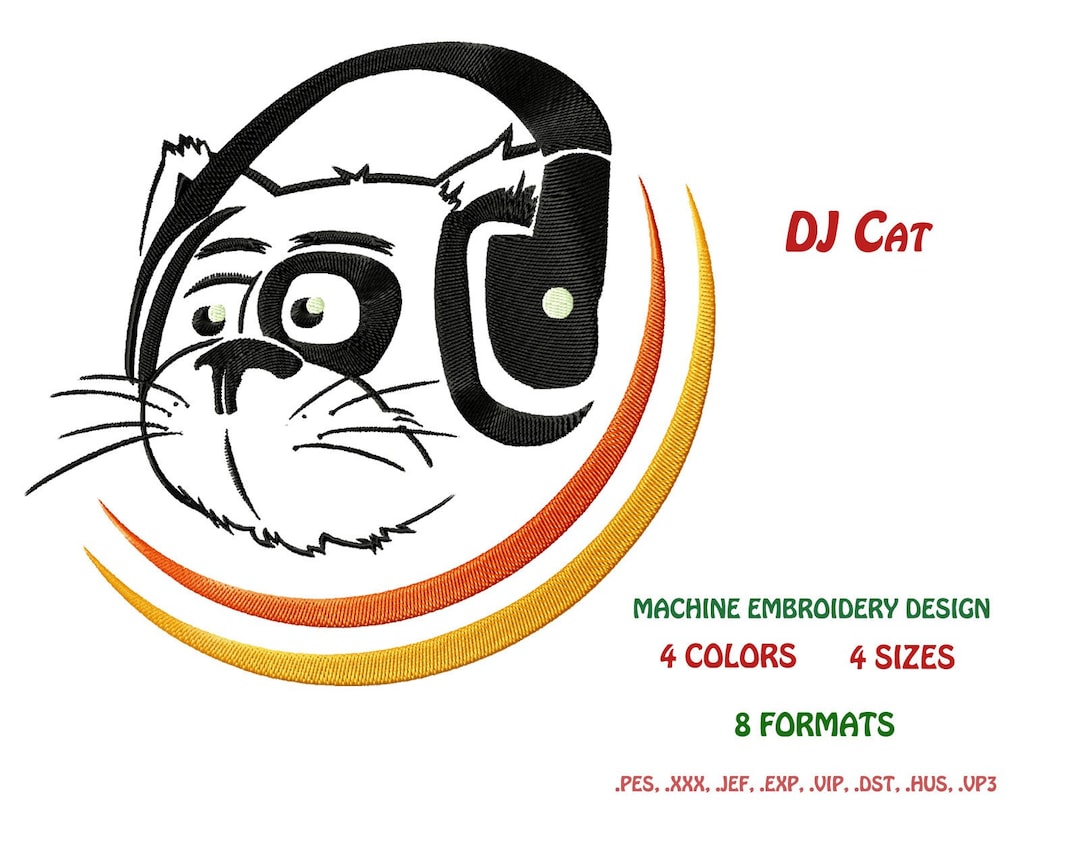 Purring DJ. Machine Embroidery Design. Embroidery File. Instant ...