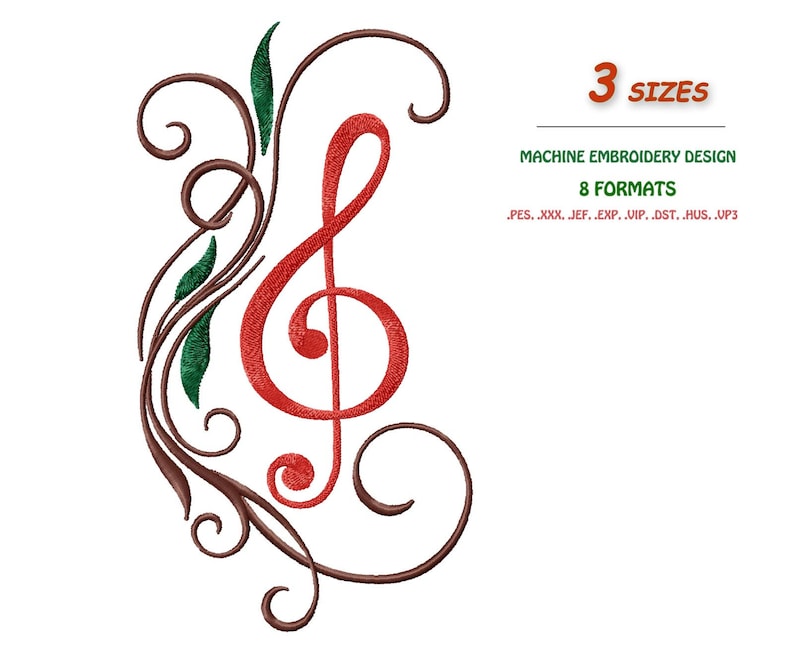 Treble Clef, Abstrac. 3 Size. Machine Embroidery Design. Embroidery ...