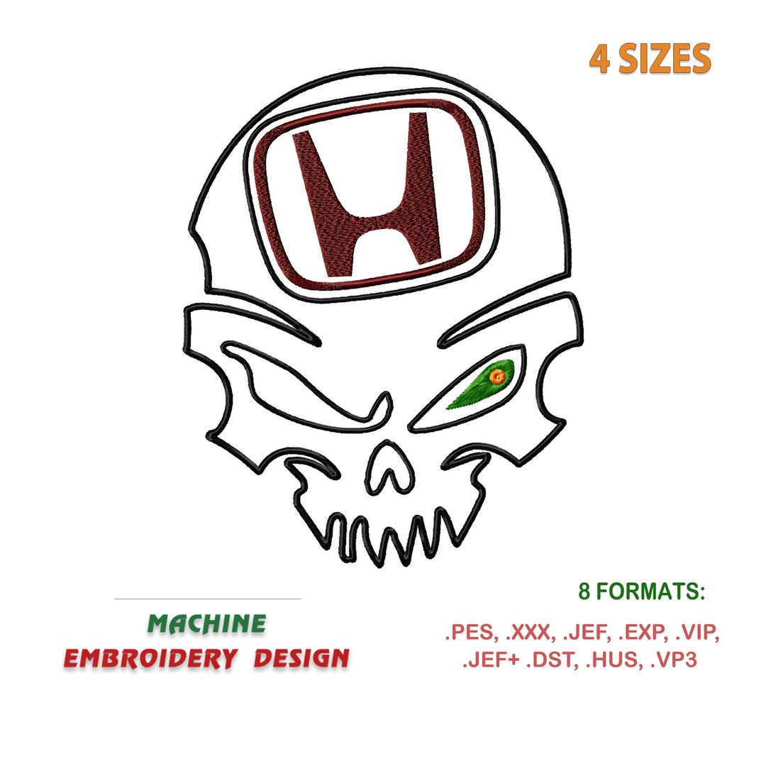 Honda "skull' Car Logo, Machine Embroidery Design. 8 Popular Embroidery ...