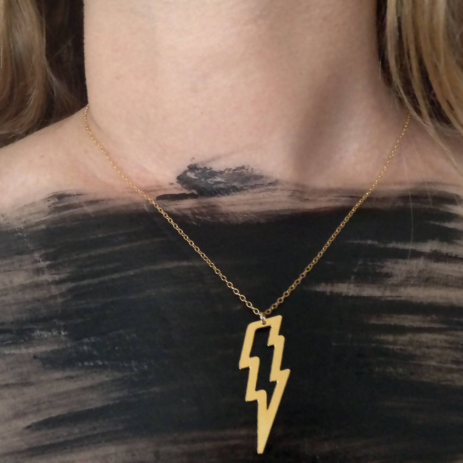 Lightning Bolt Necklace Thunder Strike Necklace Sterling Gold Silver ...