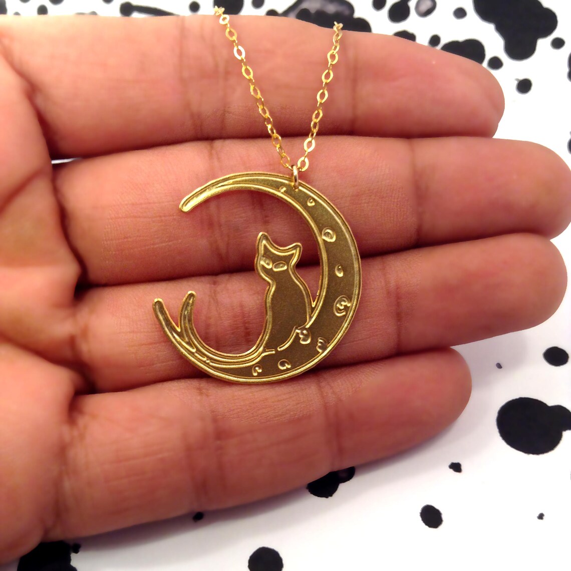 Cat On The Moon Necklace Gold Filled Sterling Silver Necklace | Etsy