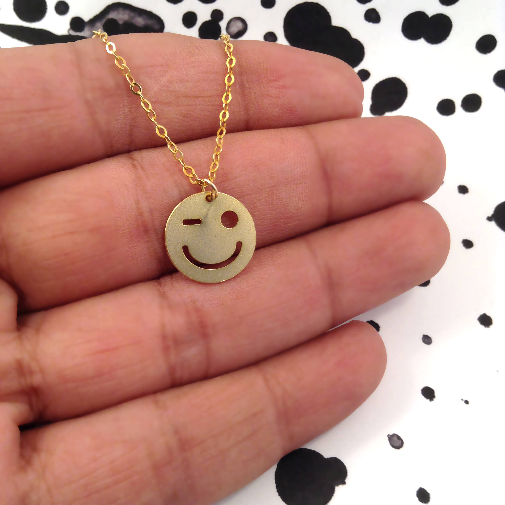 Smiley Necklace Gold Filled Necklace Wink Smiley Icon Jewelry - Etsy