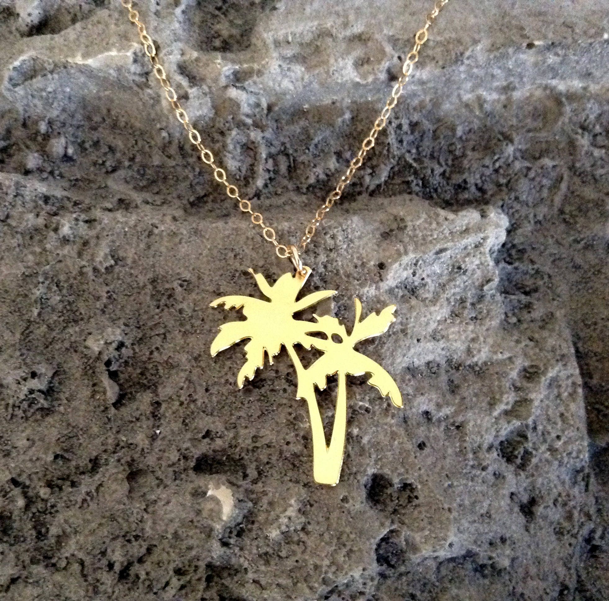 Gold Palm Trees Necklace Palm Tree Sterling Silver Necklace - Etsy