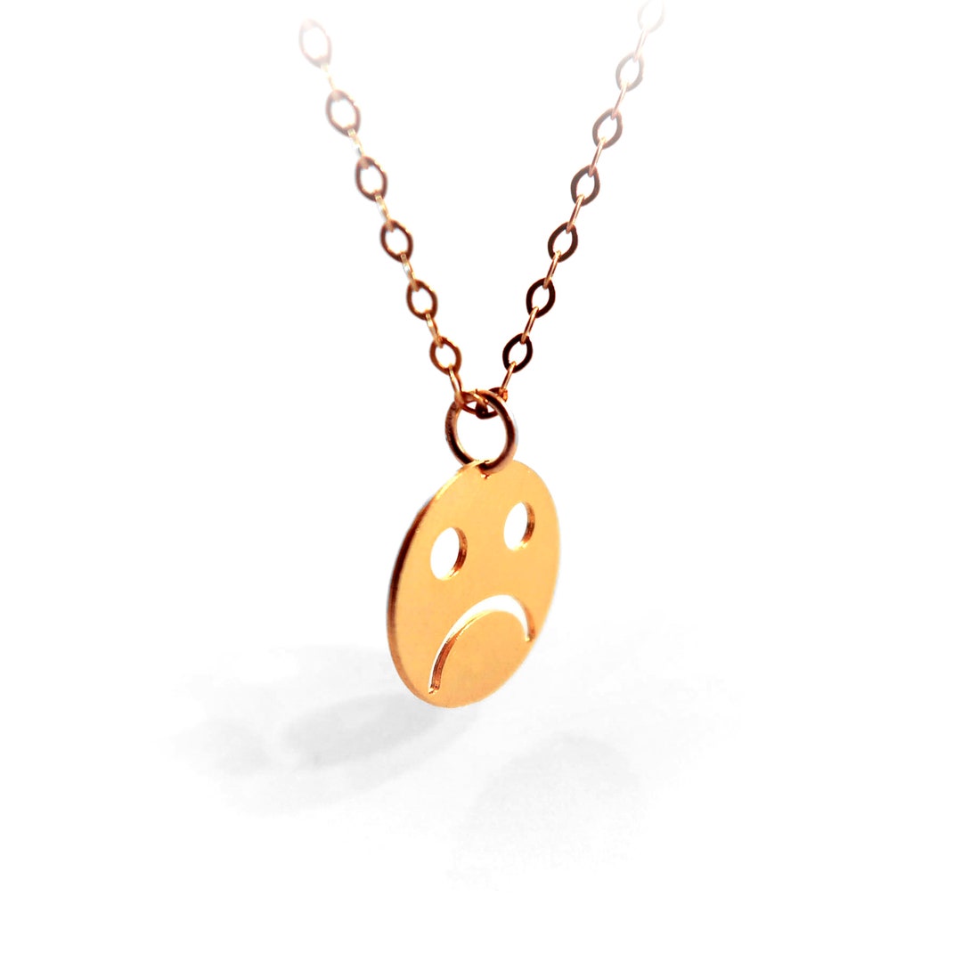 Sad Smiley Face Necklace: 14k Gold Filled Pendant, Icon Jewelry - Etsy