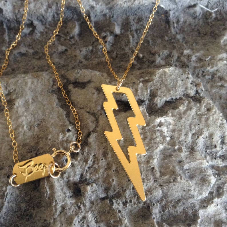 Lightning Bolt Necklace Thunder Strike Necklace Sterling Gold - Etsy
