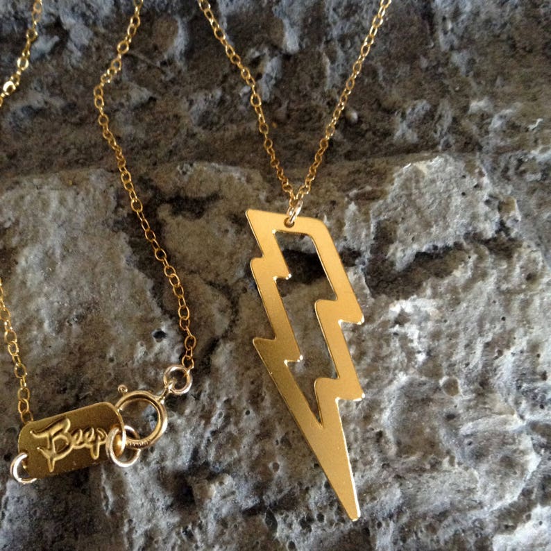 Lightning Bolt Necklace Thunder Strike Necklace Sterling Gold - Etsy
