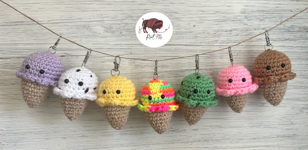 Mini Ice Cream Crochet Keychains Favorite Flavors Dessert Amigurumi - Etsy