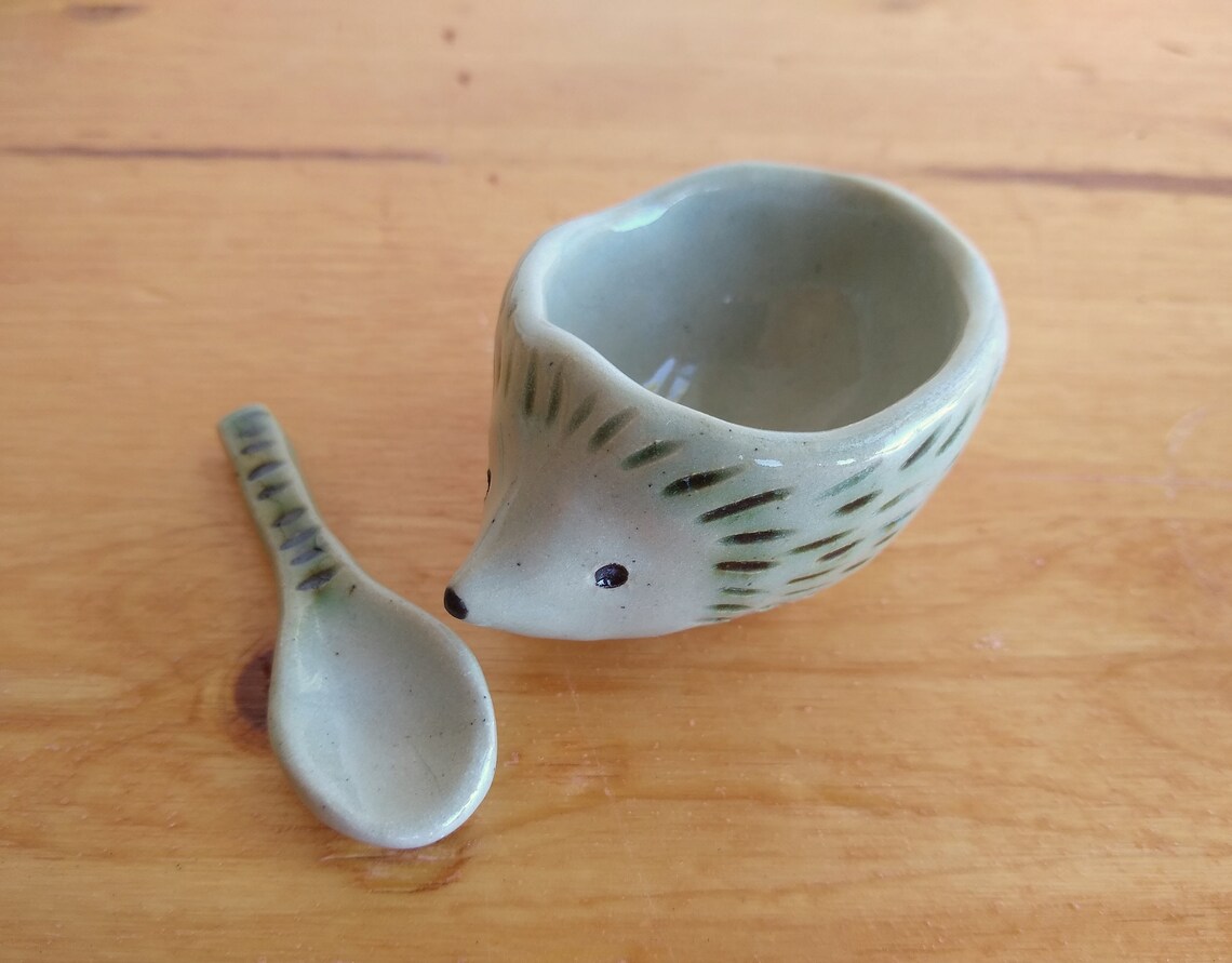 Hedgehog Ceramic Condiments Dish With Spoon Gift Plate Salt - Etsy