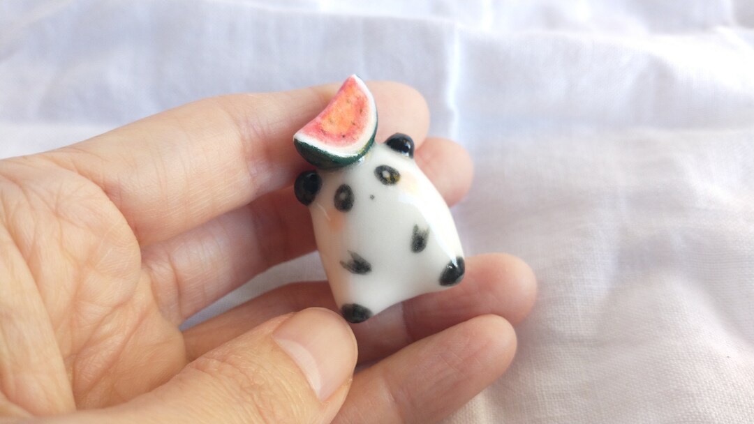 PORCELAIN Watermelon Panda Ceramic Figurine Miniature Sculpture Tiny ...