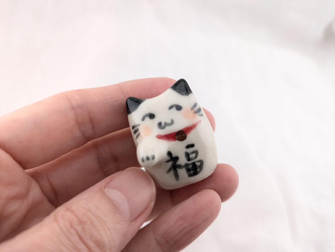 Maneki Neko Statue Lucky Cat Ceramic Handmade Beckoning Fortune ...