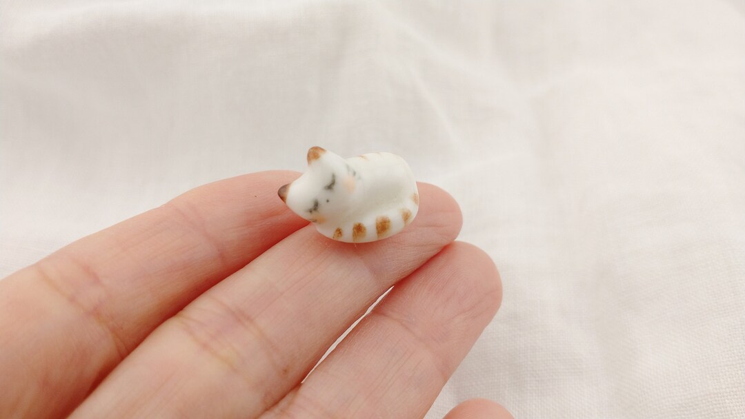 PORCELAIN Cat Kitty Ceramic Figurine Miniature Sculpture Tiny Mini ...