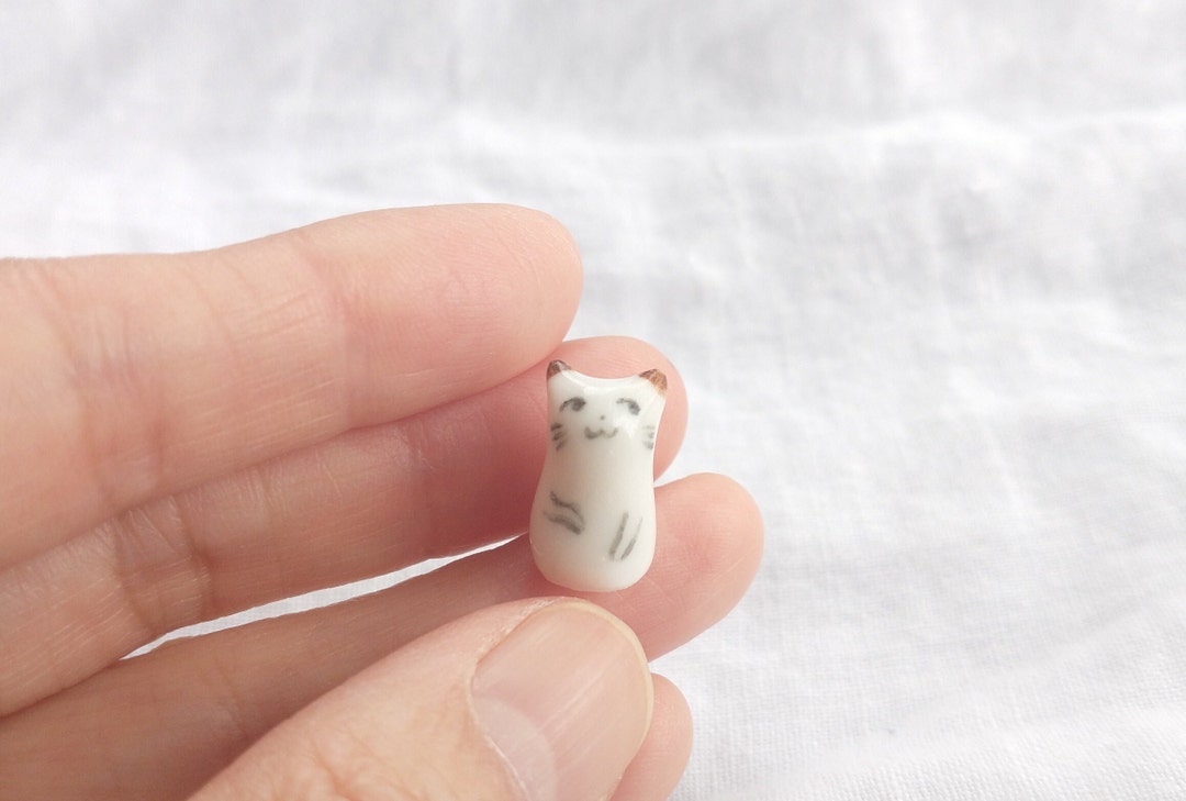 PORCELAIN Cat Kitty Ceramic Figurine Miniature Sculpture Tiny Mini ...