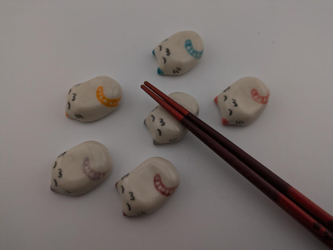 Cat Chopstick Rest Holder Set of 6 Kitten Ceramic Pillow - Etsy