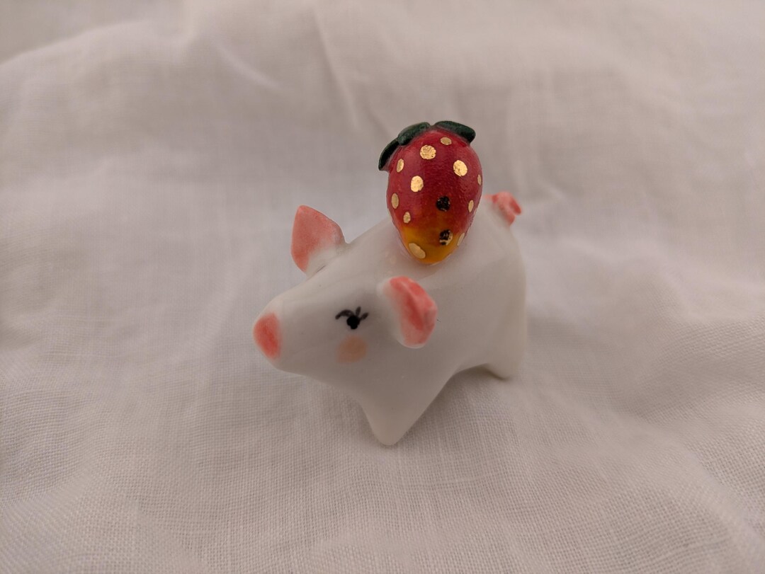 PORCELAIN Pig Piggy Ceramic Figurine Miniature Sculpture Animal Pottery ...