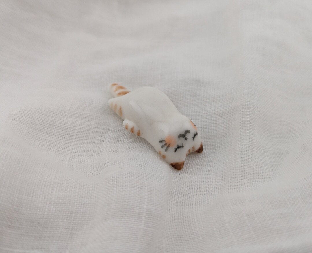 PORCELAIN Cat Kittten Ceramic Figurine Miniature Mini Micro Animal ...