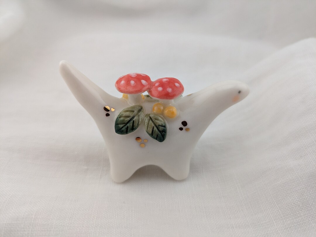 PORCELAIN Dino Dinosaur Mushroom Ceramic Figurine Miniature Sculpture ...