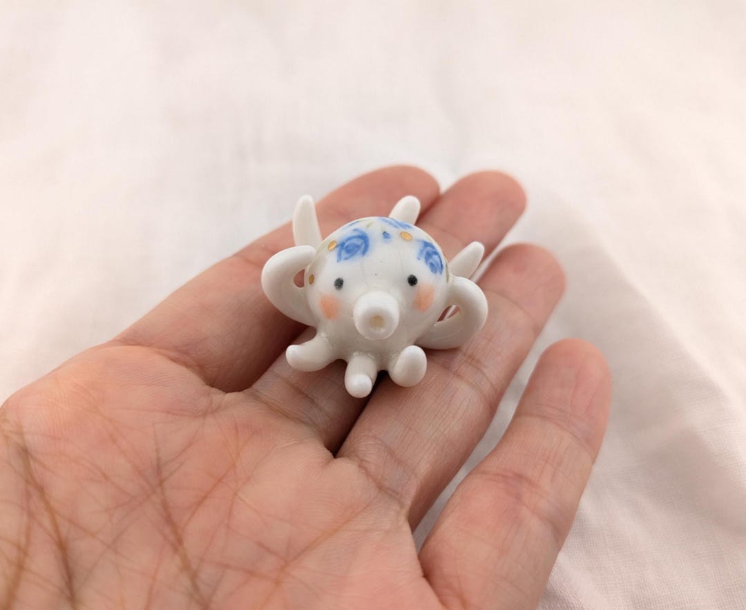 Porcelain Cute Mini Octopus Figurine Ceramic Miniature Ornament Decor ...
