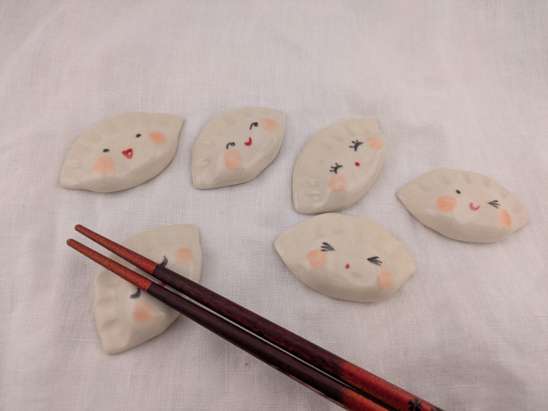 Gyoza Dumpling Chopstick Rest Holder Pillow Set of 6 Ceramic Lover Gift ...