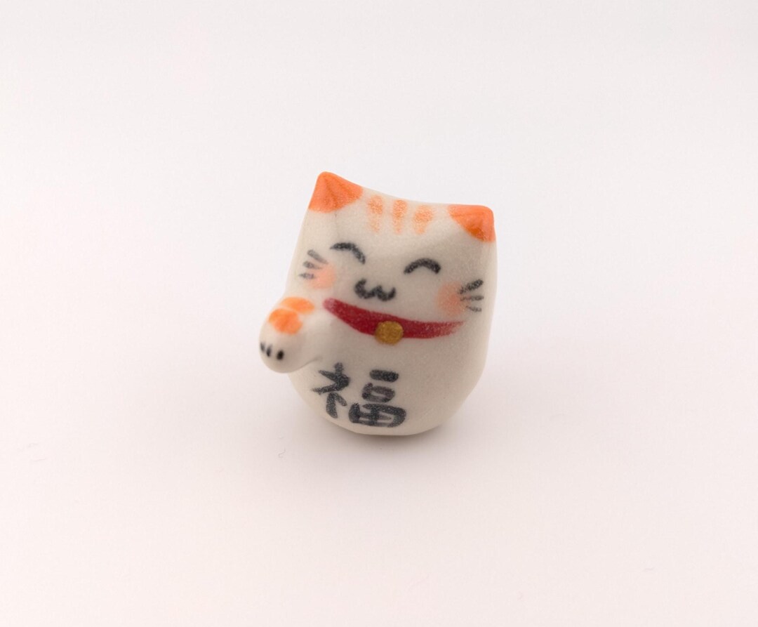 Handmade Ceramic Maneki Neko Statue, Lucky Cat Figurine, Wealth Charm ...