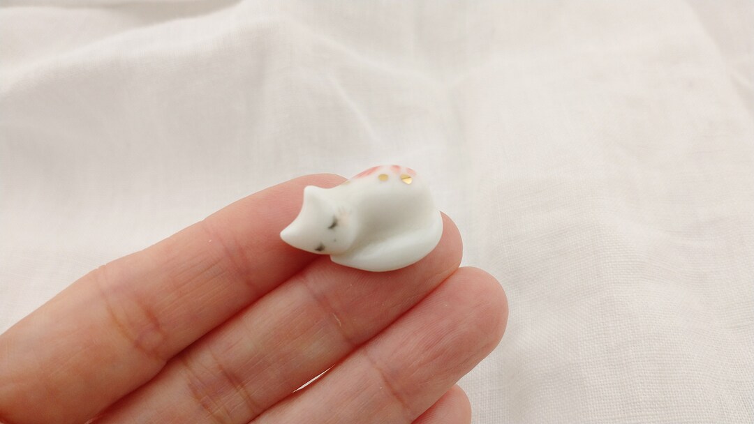 PORCELAIN Cat Kitty Ceramic Figurine Miniature Sculpture Tiny Mini ...