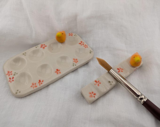 Set of Brush Rest and Mini Approx 0.5" Well Paint Palette Paintbrush ...