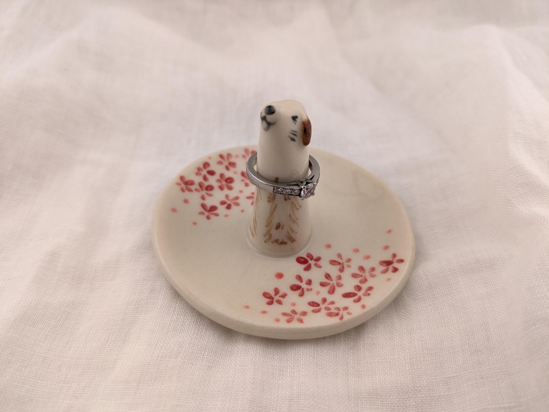 Dog Ring Dish Ceramic Holder Jewelry Animal Lover Plate Gift Bridesmaid ...