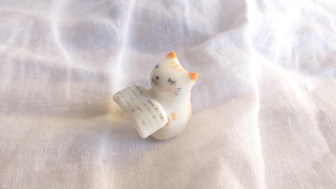 PORCELAIN Cat Kitty Ceramic Figurine Miniature Sculpture Tiny Mini ...