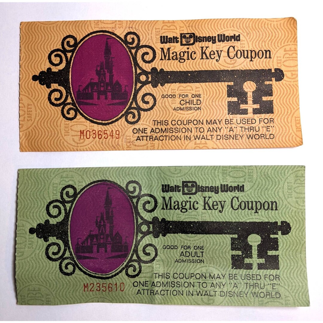 1970s Walt Disney World Magic Kingdom - Magic Key Adult Child Tickets ...