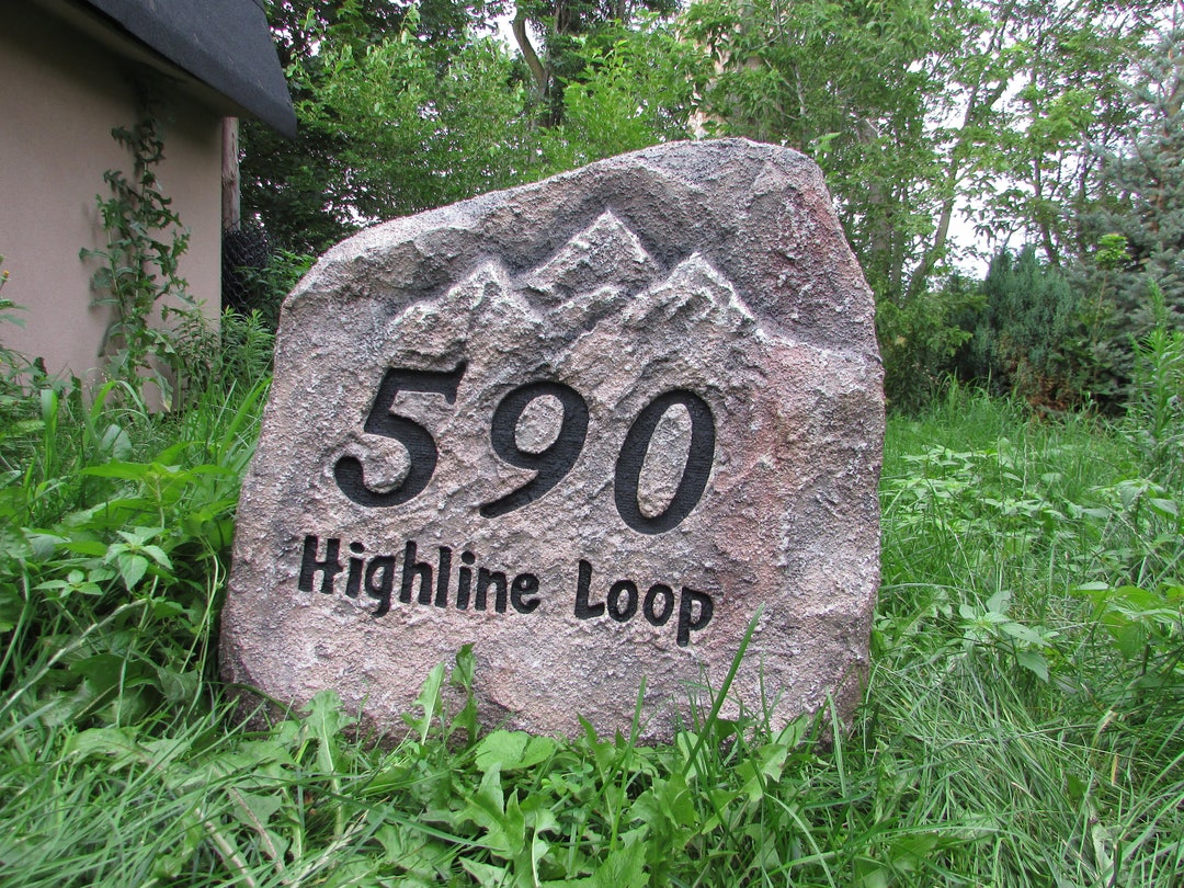 Address Stone - Artificial - With Mountain Design, House Number and ...