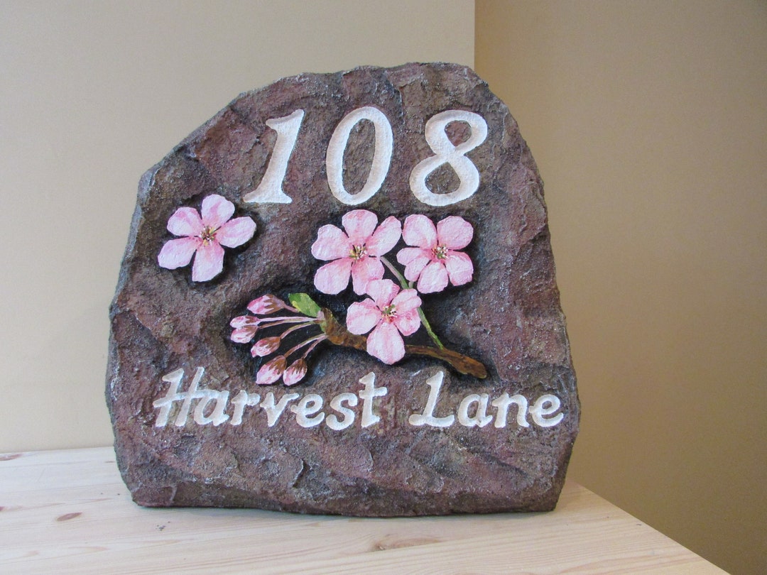 Address Stone - Artificial - With Hand Painted Picture, House Number ...