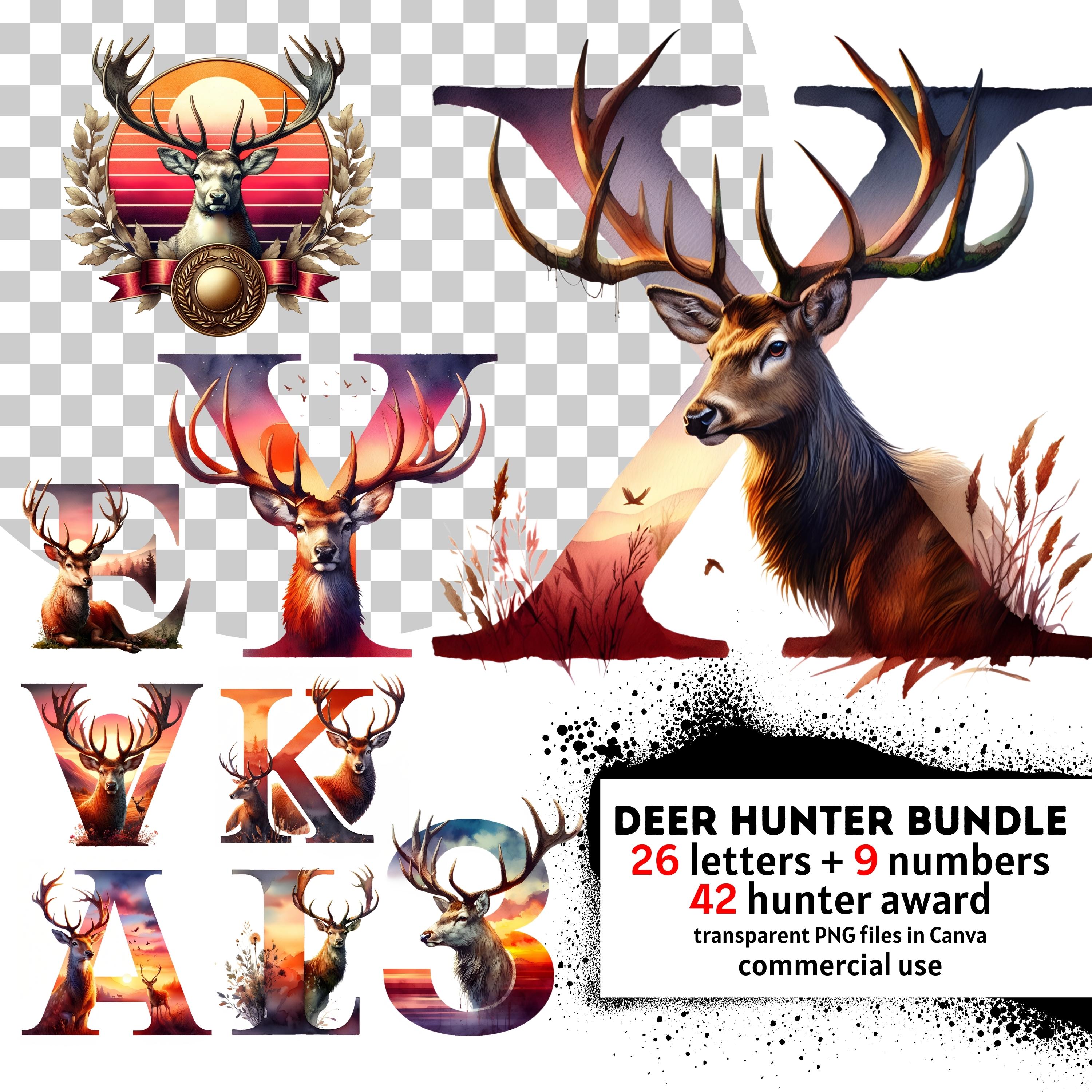 77 Hunters Forest Deer in Sunset Designs: 26 Letters, 9 Numbers and 42 ...