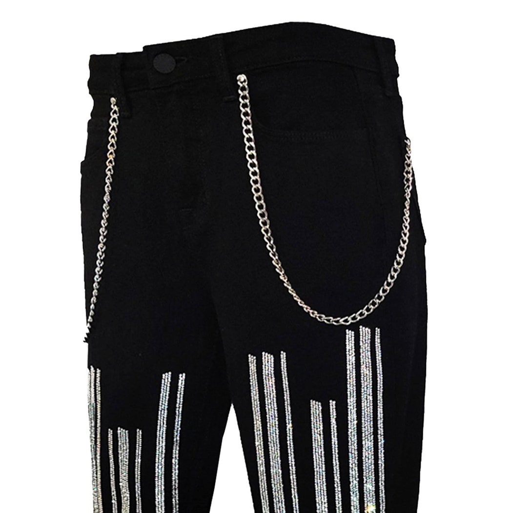 Rocks and Chains Embellished Women's Black Denim - Etsy