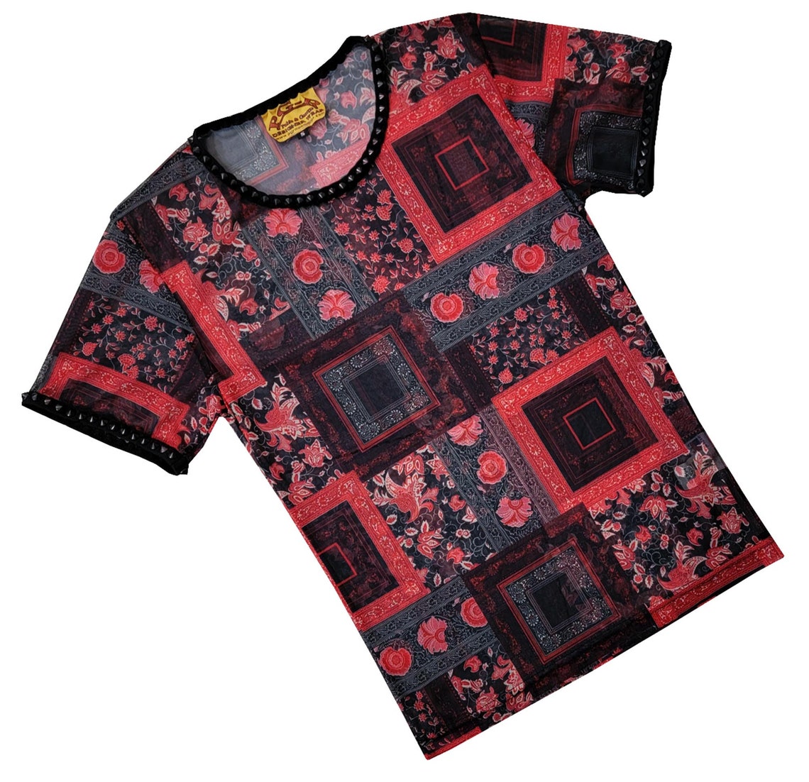 Floral Mesh Embellished Men's Red T-shirt - Etsy