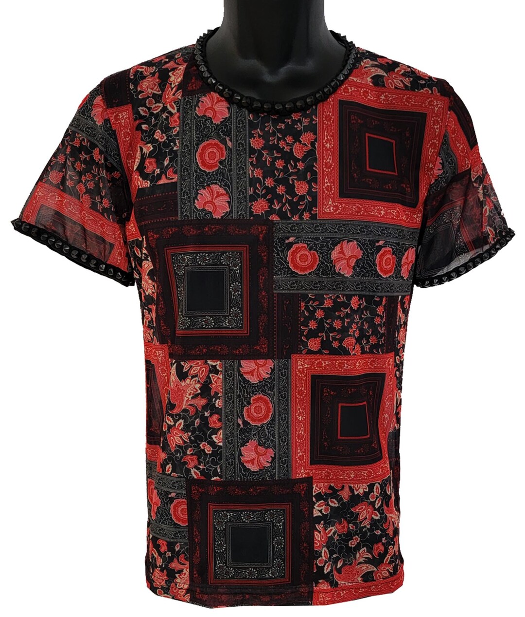 Floral Mesh Embellished Men's Red T-shirt - Etsy