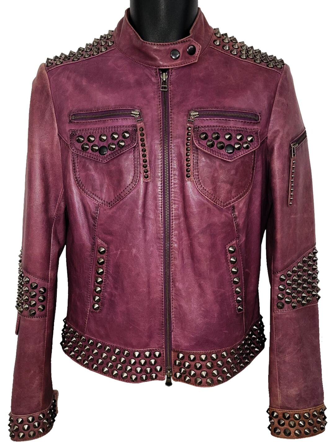 Vintage Biker Women's Raspberry Leather Jacket - Etsy