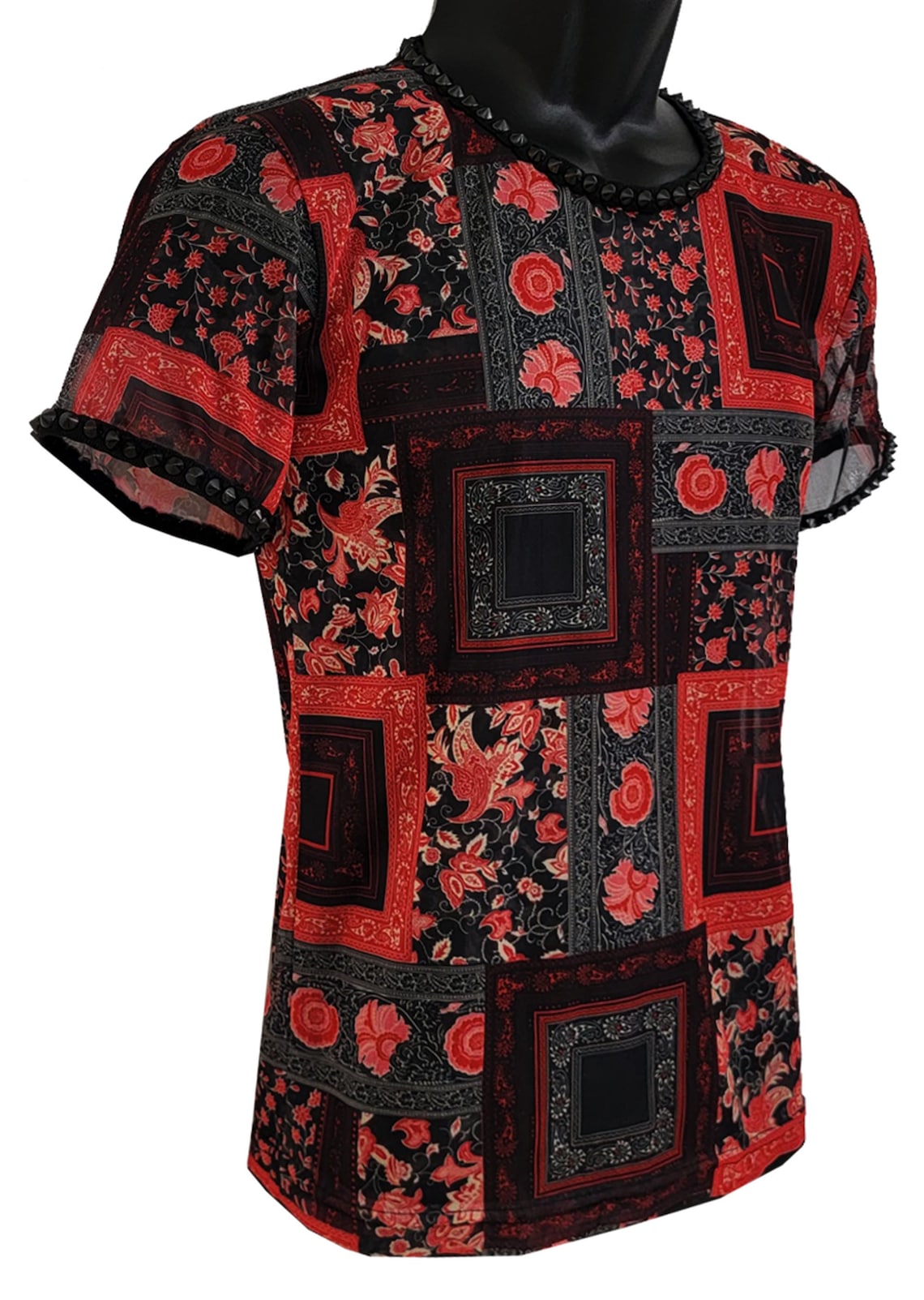 Floral Mesh Embellished Men's Red T-shirt - Etsy