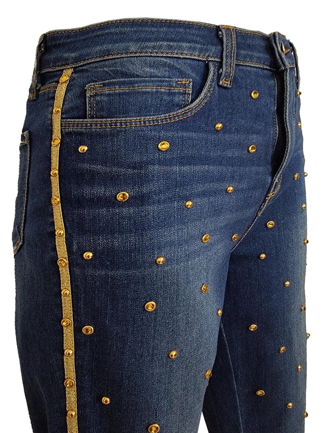 Cash & Gold Embellished Women's Blue Denim - Etsy