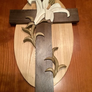 Intarsia Cross With Lillies Easter Wall Decor Christian - Etsy