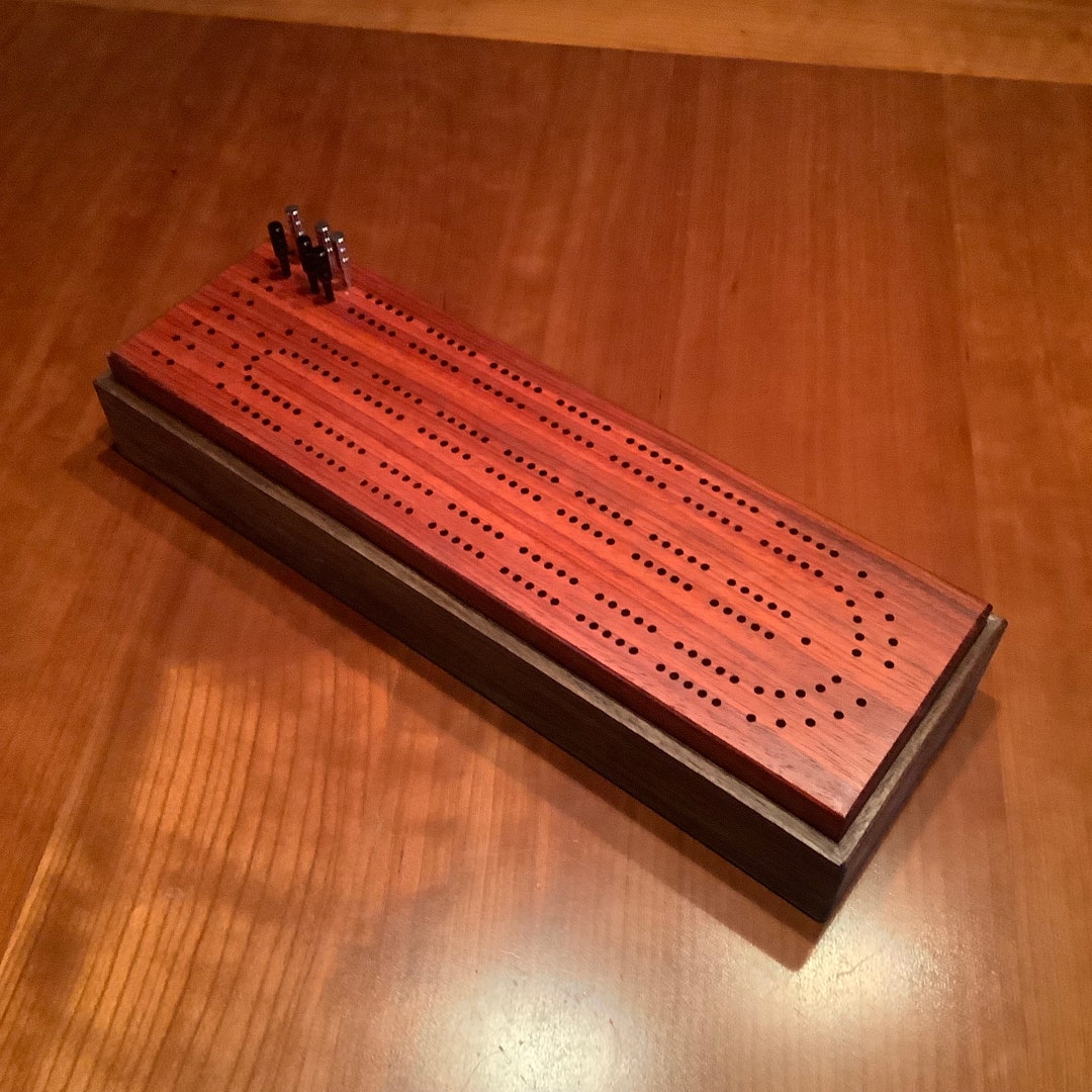 Cribbage Board Walnut & Padauk With Card and Pegs Storage Game Gift - Etsy